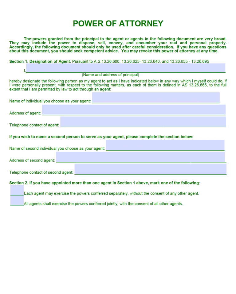 Alaska Durable Financial Power of Attorney Form - Power of Attorney ...