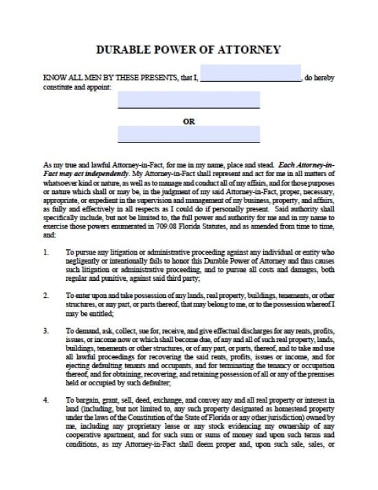 Florida Durable Financial Power Of Attorney Form Power Of Attorney Power Of Attorney
