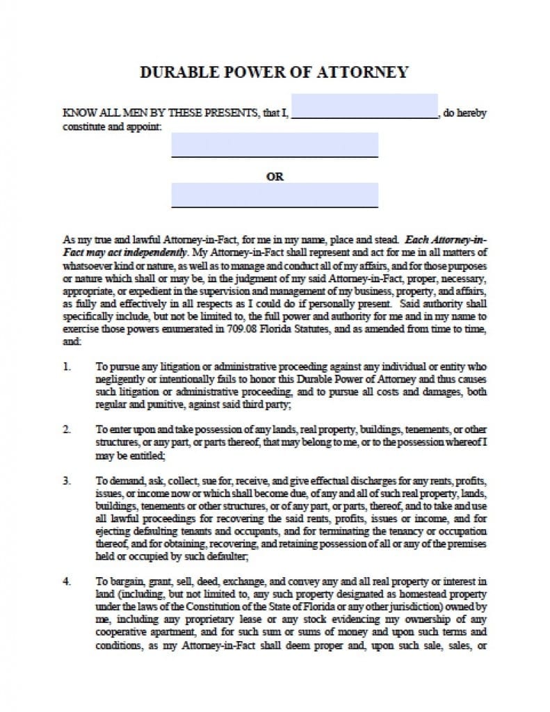 Free Florida Power of Attorney Forms | 9 Types : Power of Attorney