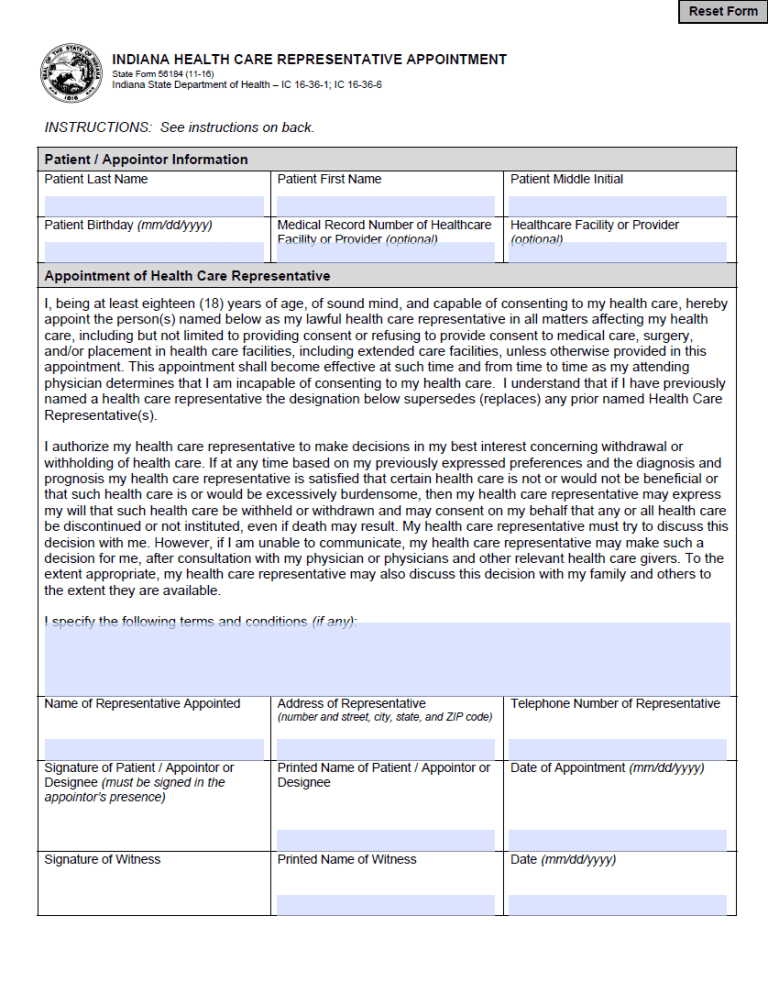 Indiana Medical Power of Attorney Form - Power of Attorney : Power of ...