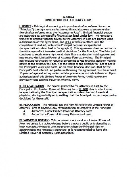 Georgia Limited Special Power Of Attorney Form Power Of Attorney 